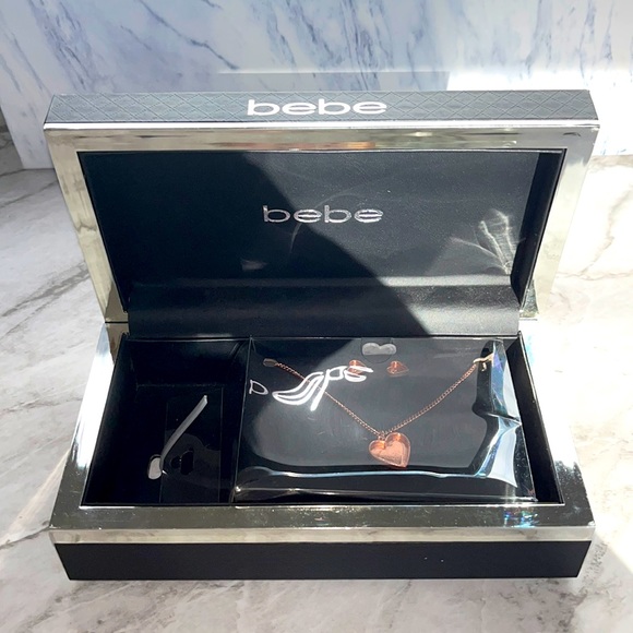 bebe | Jewelry | New Bebe Rose Gold Color Heart Earring And Necklace ...
